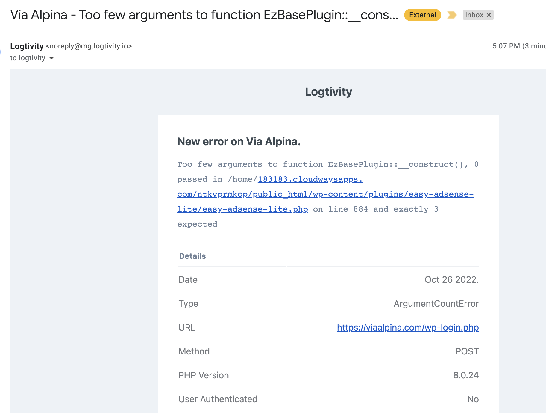 Alerts for Fatal WordPress Errors - Logtivity