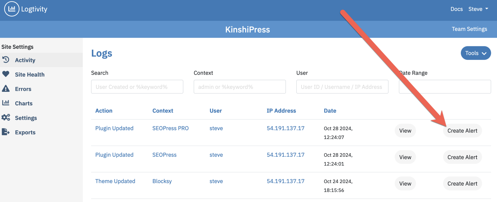 Create Alerts Directly From Your Activity Log Logtivity